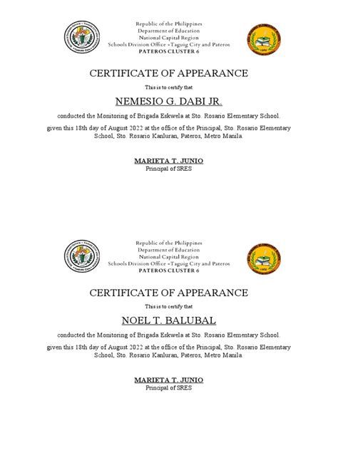 Certificate Of Appearance Pdf