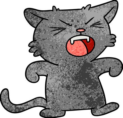 Textured Cartoon Doodle Of A Screeching Cat Vector Art At Vecteezy