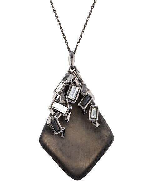 Silver Tone Alexis Bittar Lucite And Crystal Pendant Necklace Featuring