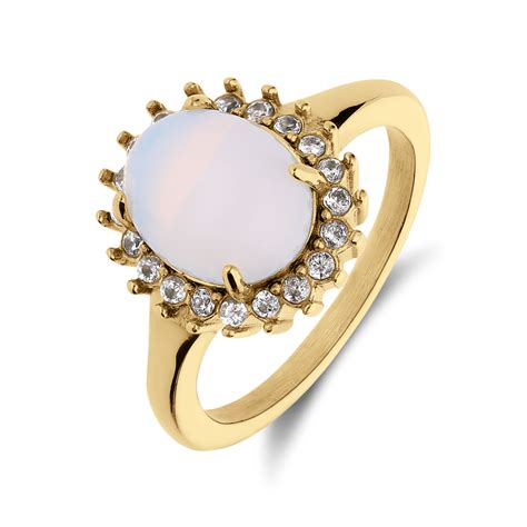 Stalen Goldplated Vintage Ring Met Bloem Opaal Lucardi BE