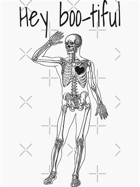 Halloween Picture Skeleton Art Hey Boo Tiful Cute Halloween Pun Sticker For Sale By