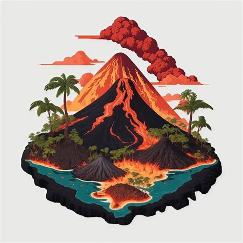 Premium Vector Illustration Vector Island With Tree Lava Volcano