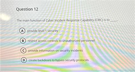 solved question 12the main function of cyber incident