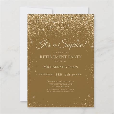 The Gold Glitter Surprise Retirement Party Card