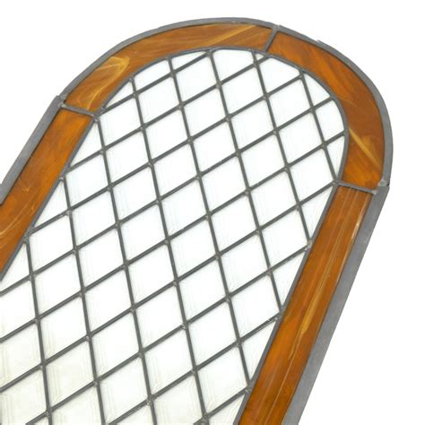 Vintage Arched Top Leaded Glass Panel With Stained Glass Border