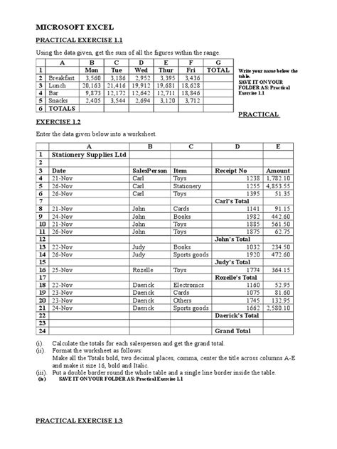 Practical Exercises Spreadsheets Pdf Payroll Salary