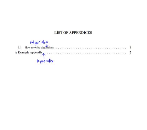 Table Of Contents How To Add A List Of Appendices And Algorithms