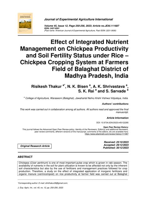 Pdf Effect Of Integrated Nutrient Management On Chickpea Productivity
