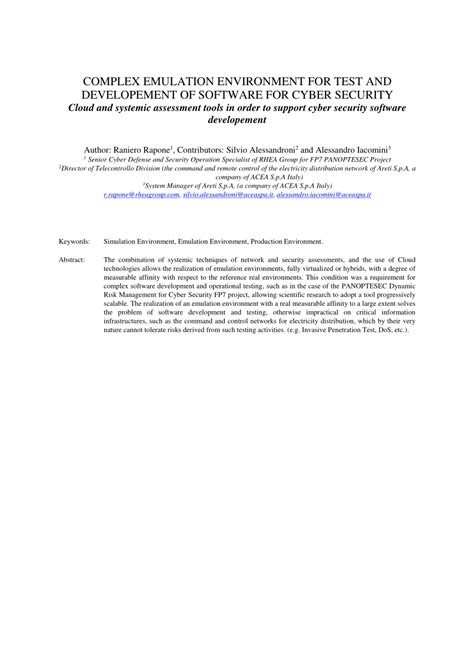 Pdf Complex Emulation Environment For Test And Developement Of