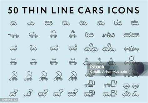 50 선 선 자동차 운전 벡터 아이콘의 큰 집합입니다 차량 경찰 구급차 서비스 충돌 엔진 과열 견인 트럭 워시 주유소 무역 수리 임대 Brand Name Domestic