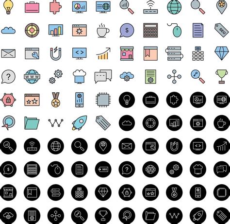 Vector Set Of Flat Web Icons With Long Shadow On Following Themes SEO And Development