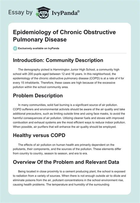 Chronic Obstructive Pulmonary Disease Epidemiology 979 Words Essay