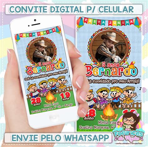 Convite Festa Junina Turma Da Mônica Menino Com Foto Elo7