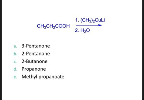 Solved 1. (CH3)2CuLi CH2CH2COOH 2. H2O a. 3-Pentanone b. | Chegg.com