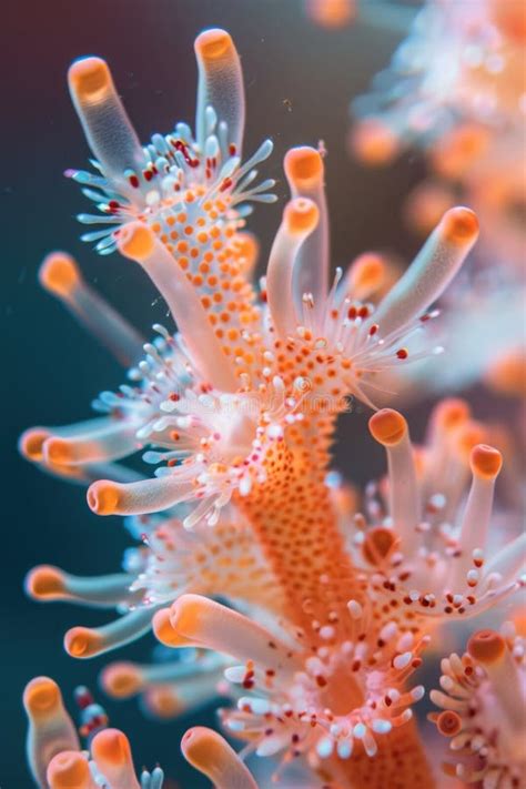 Vibrant Macro Shot Of Colorful Coral Polyps In Underwater Ocean Scene
