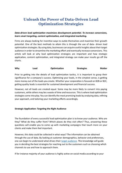 Ppt Unleash The Power Of Data Driven Lead Optimization Strategies