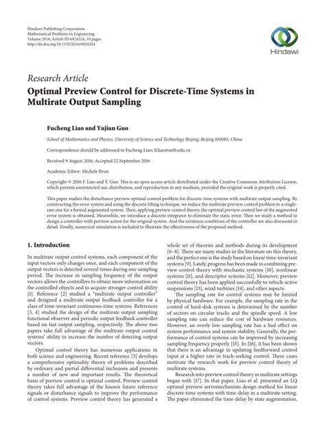 Pdf Optimal Preview Control For Discrete Time Systems In Multirate