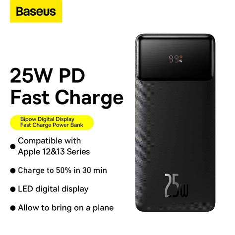Baseus Bipow 20000mAh Digital Display Fast Charge Power Bank 25W Black ...