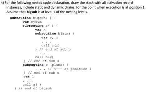 Solved For The Following Nested Code Declaration Draw Chegg