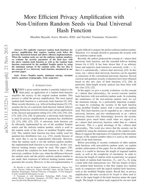 Pdf More Efficient Privacy Amplification With Non Uniform Random