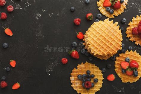 Round Belgium Waffles With Berries Stock Image Image Of Chocolate