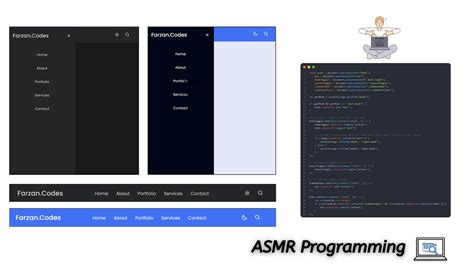 asmr programming responsive navbar with html css js dark and light