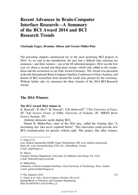 PDF Brain Computer Interface Research A State Of The Art Summary 4 2014