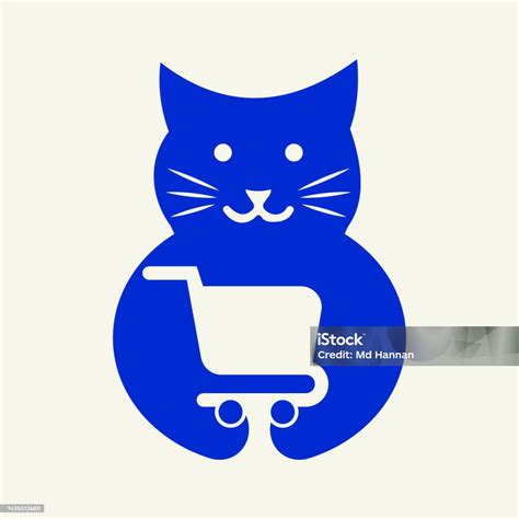 고양이 쇼핑 로고 부정적인 공간 개념 벡터 템플릿 고양이 들고 쇼핑 카트 기호 로고에 대한 스톡 벡터 아트 및 기타 이미지