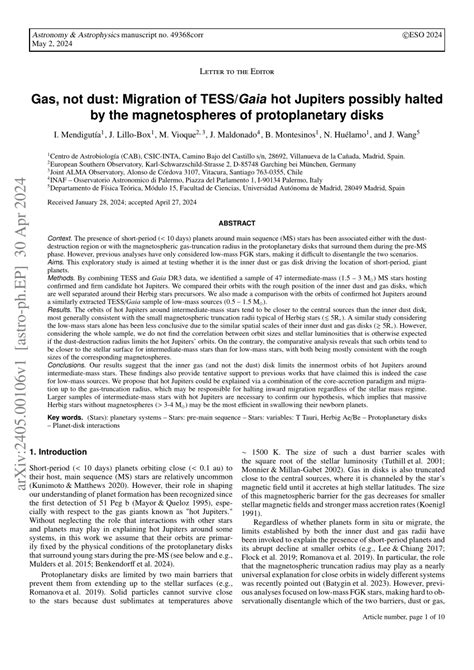 Pdf Gas Not Dust Migration Of Tess Gaia Hot Jupiters Possibly Halted By The Magnetospheres