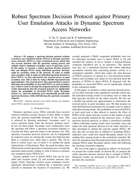 Pdf Robust Spectrum Decision Protocol Against Primary User Emulation Attacks In Dynamic