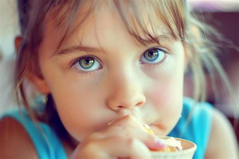 Brunette Girl Eating Pastry Premium Ai Generated Image