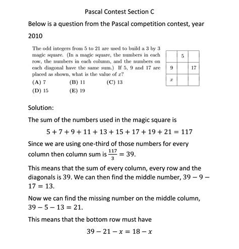 Cemc Competition Pascal Sample Question 45 Math Contest Forbest