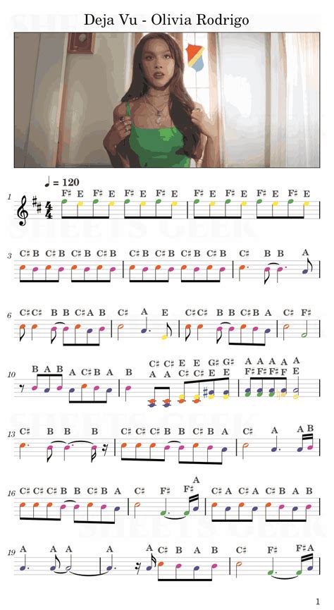 Deja Vu Olivia Rodrigo Easy Sheet Music