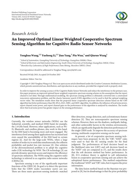 Pdf An Improved Optimal Linear Weighted Cooperative Spectrum Sensing