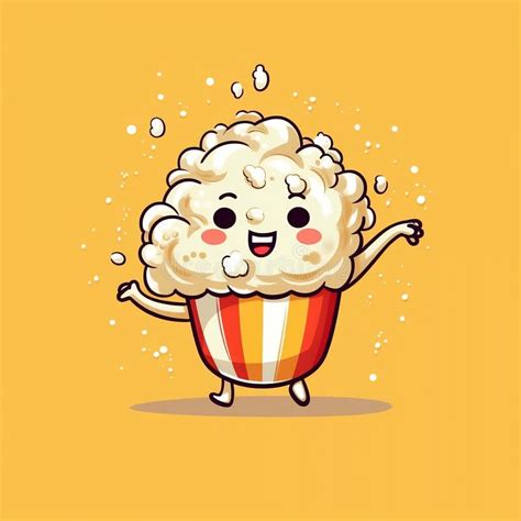 Cute Cartoon Popcorn Dancing Character Generative Ai Stock