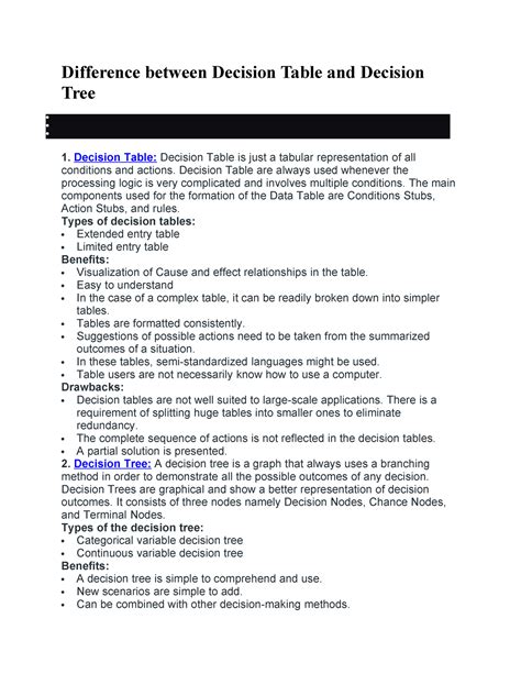 Difference Between Decision Table And Decision Tree Difference