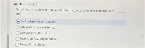 Solved Listendata Integrity Is Highest In Financial