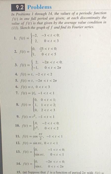 solved in problems i thmugh 14 the values of a periodic