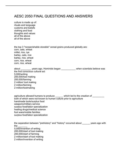 AESC 2050 FINAL QUESTIONS AND ANSWERS AESC 2050 Stuvia US