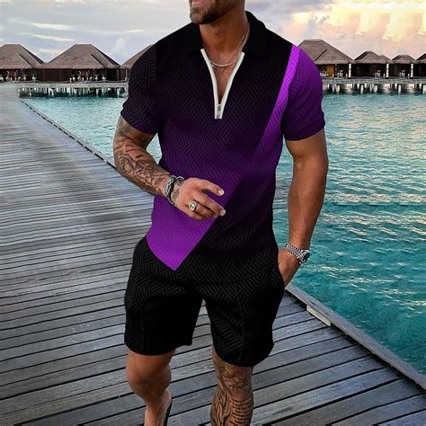 Peaskjp Short Set Mens Polo Shirt Shorts Set Summer Outfits Casual