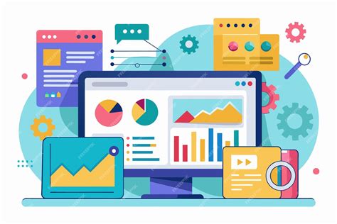Premium Vector Desktop Computer Screen Displaying Website Analytics Charts And Graphs