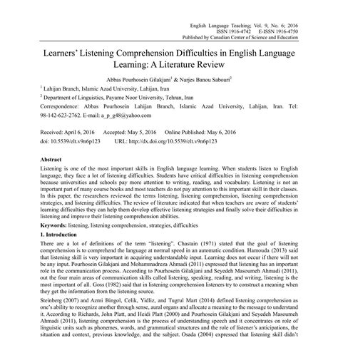 Learners Listening Comprehension Difficulties In English Languagepdf