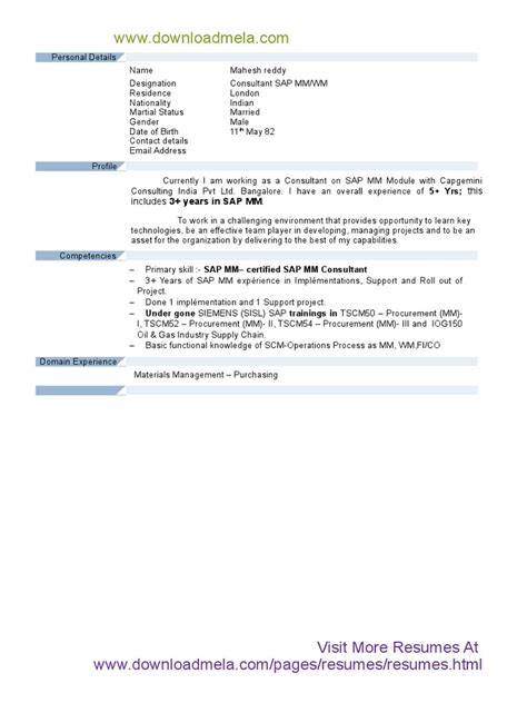 Sap Material Management Implementaion Resume Pdf Sap Se Business