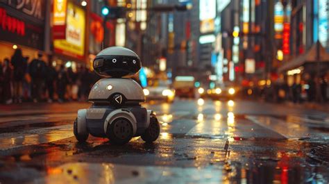 Autonomous Robot Pedestrian Crossing Busy Street Premium Ai Generated