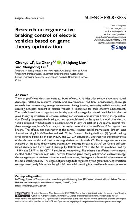 Pdf Research On Regenerative Braking Control Of Electric Vehicles