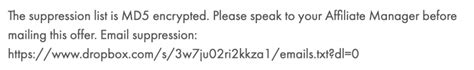 suppression list md5 encrypted afflift