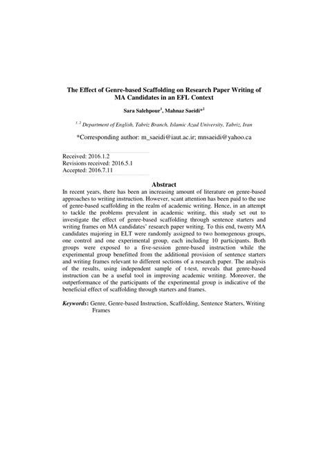 pdf the effect of genre based scaffolding on research paper writing