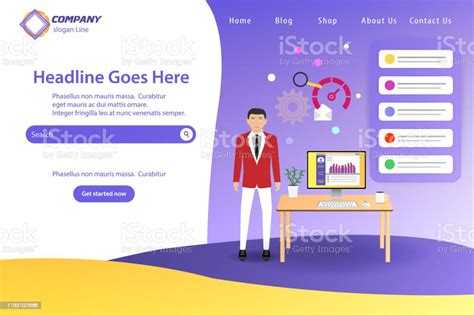 商業網站著陸頁向量範本設計概念向量圖形及更多php 程式語言圖片 Php 程式語言 主題 互聯網 Istock