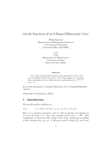 Pdf On The Exactness Of An S Shaped Bifurcation Curve