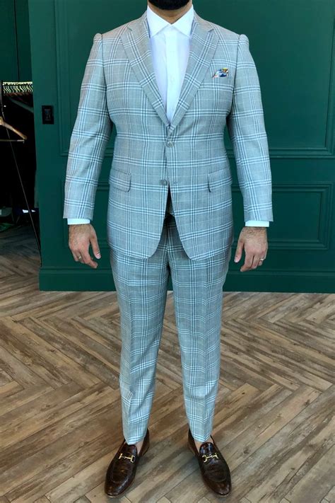 Light Grey Check Suit Mens Suits Grey Check Suit Black Men Suits